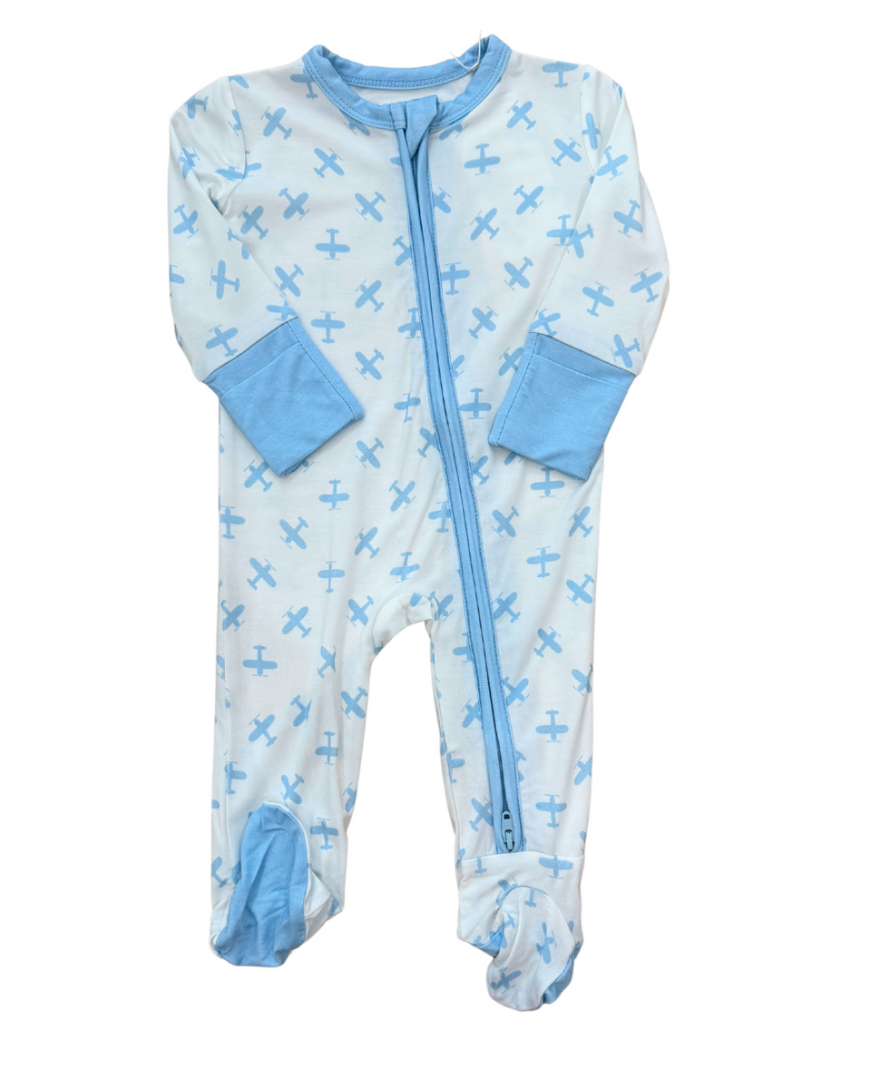 Blue Airplane Zipper Pajama – GG's Children's Boutique