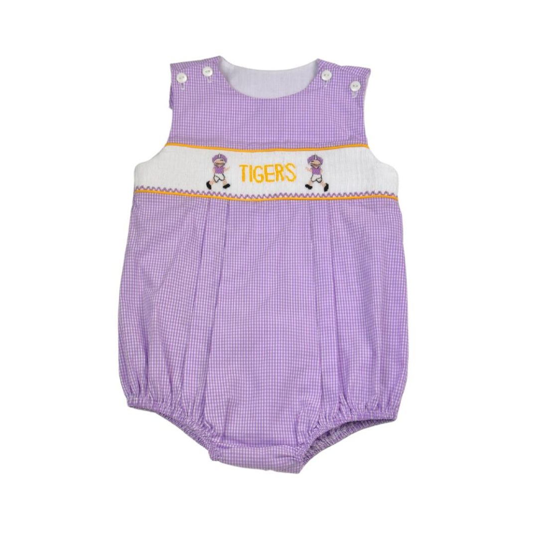 Purple Gingham Smocked Tiger Football Bubble – GG's Children's Boutique