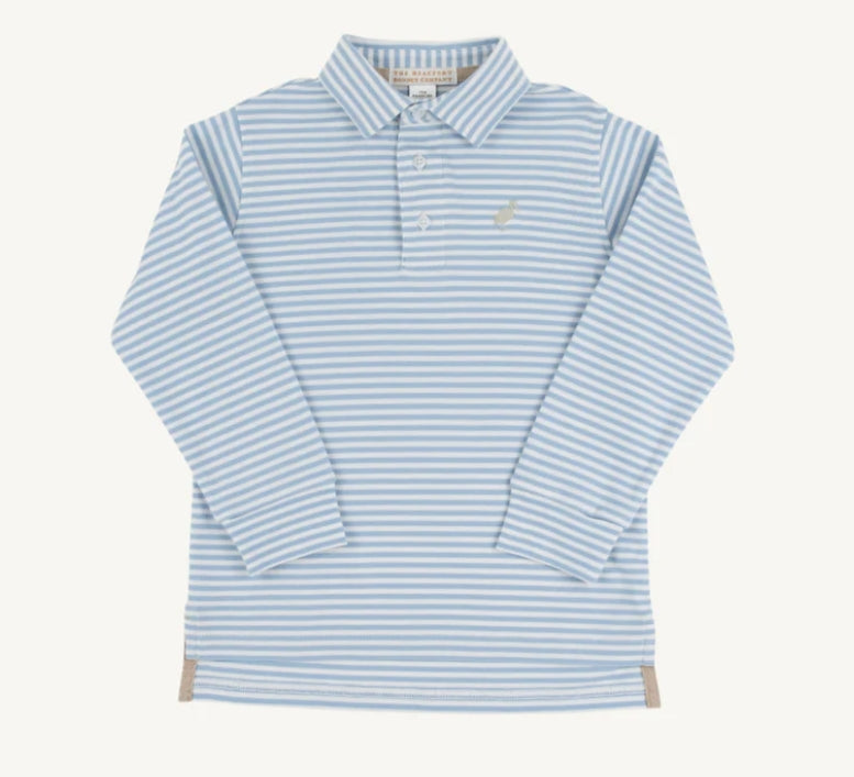 Prim & Proper Long Sleeve Polo Barrington Blue Stripe – GG's Children's ...