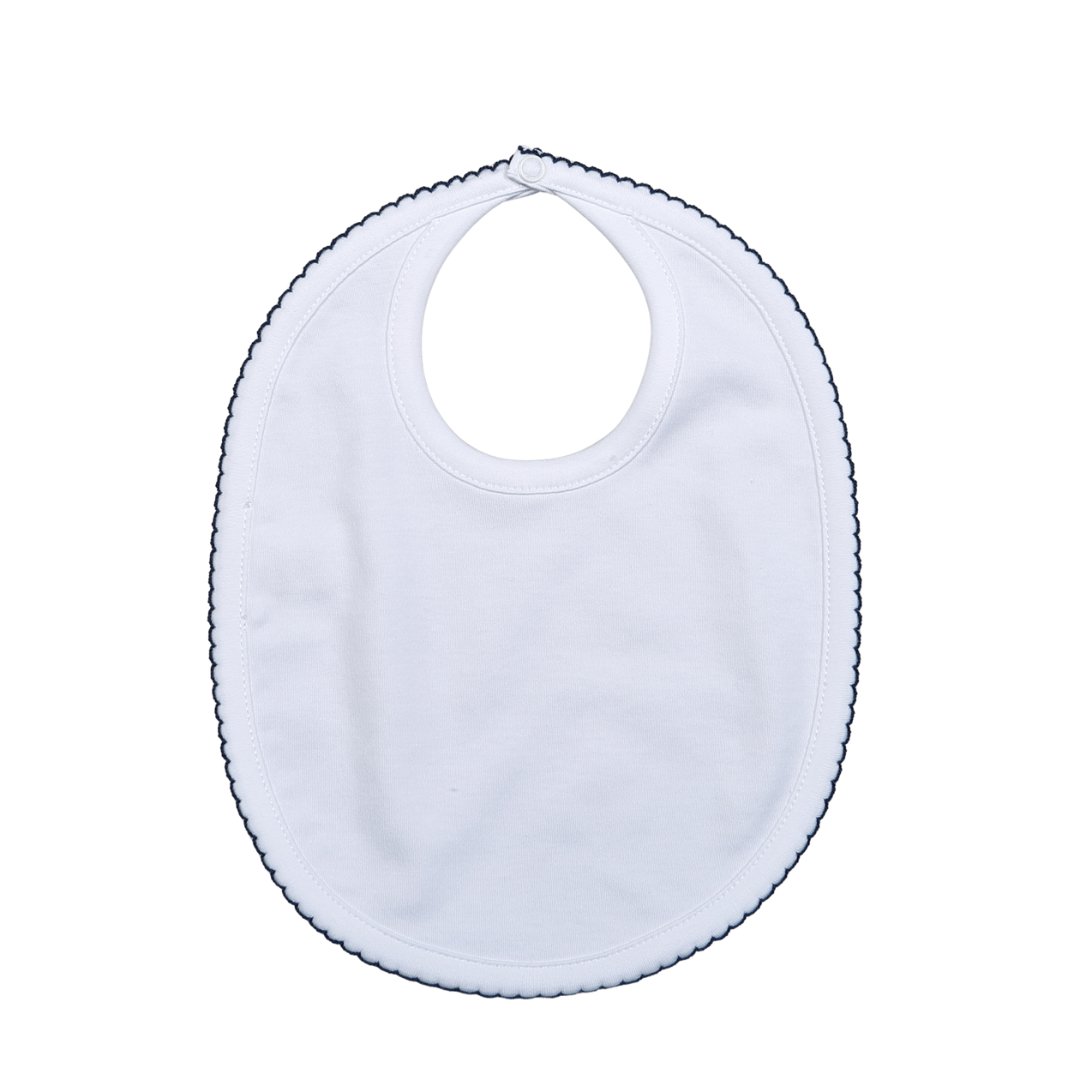 White Pima Bib with Navy Trim – GG's Children's Boutique
